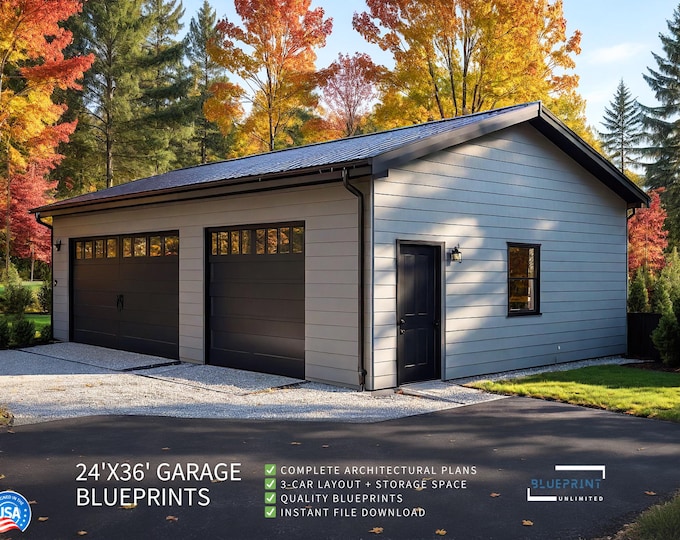 Single Garage Architectural Plan With Loft, 16'x24' Traditional One Car ...