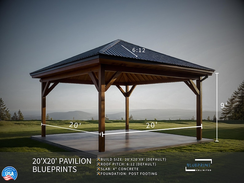 Pavilion Plans 20x20 for DIY Construction and Permit - Etsy