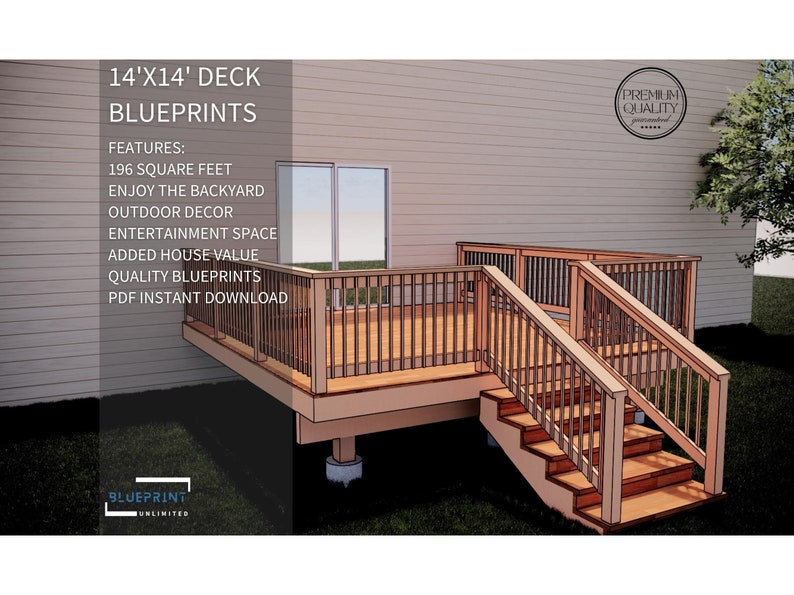 Deck Plans 14x14 for DIY Construction and Permit - Etsy