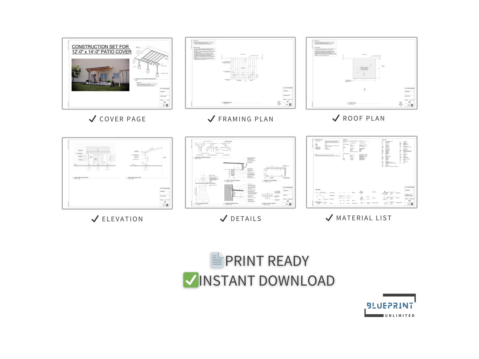Patio Cover Plans 12x14 for DIY Construction and Permit - Etsy