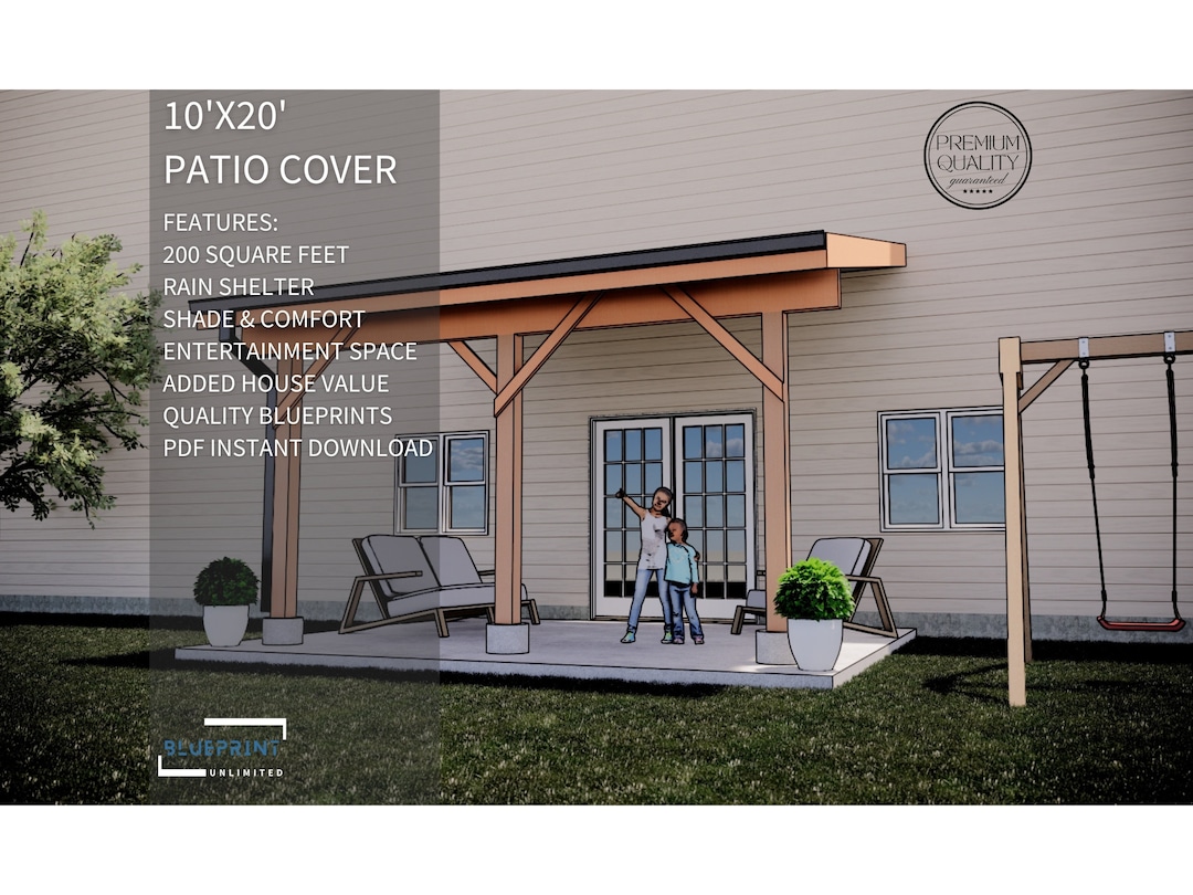 Patio Cover Plans 10x20 for DIY Construction and Permit - Etsy