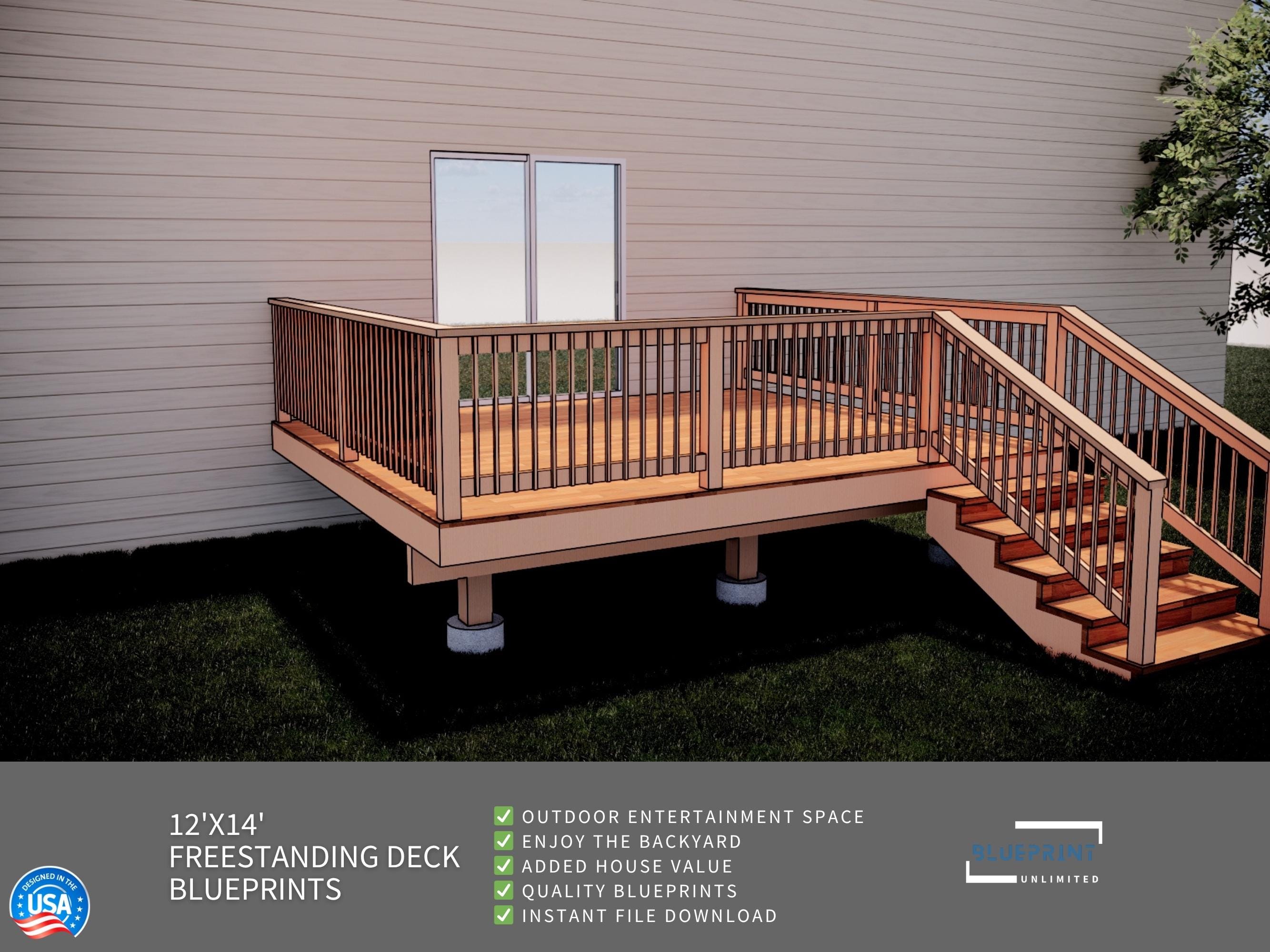 Freestanding Deck Plans 12x14 for DIY Construction and Permit - Etsy