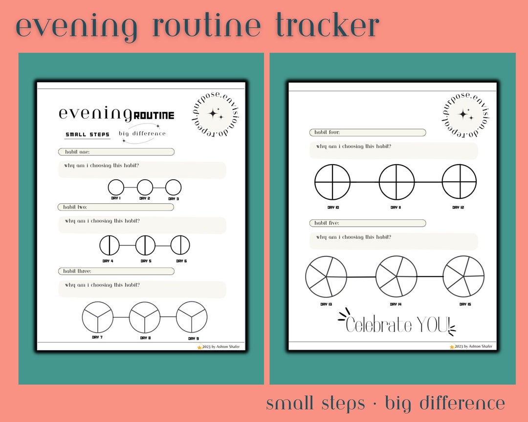 Evening Routine Tracker Small Habits Big Changes Visual Learning Action ...