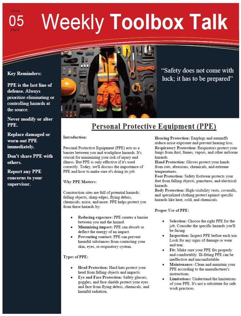 1 Year of Toolbox Talks - Safety Meeting - Construction Safety - Tailboard Meetings - 52 Weeks ...