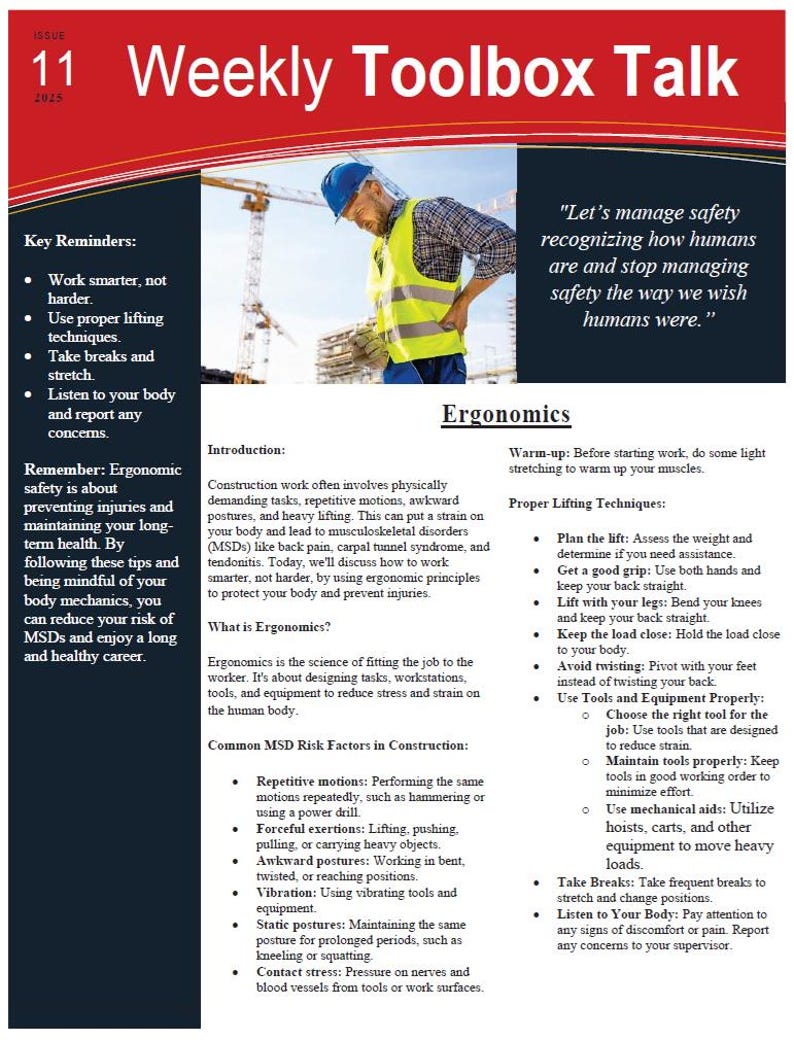 5 Weekly Toolbox Talks - Weekly Safety Topics - Construction Safety - Tailboard Meetings ...