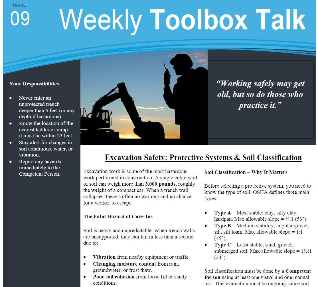 Construction Safety Toolbox Talks Bundle: 52 Weekly OSHA Workplace ...