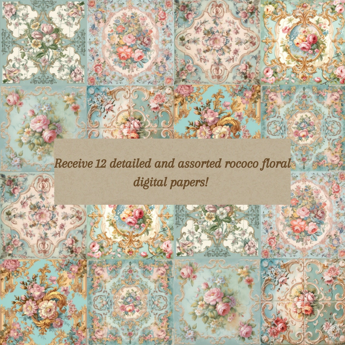 Rococo Aesthetic Seamless Pattern Digital Papers (12 Sheets) | Junk ...