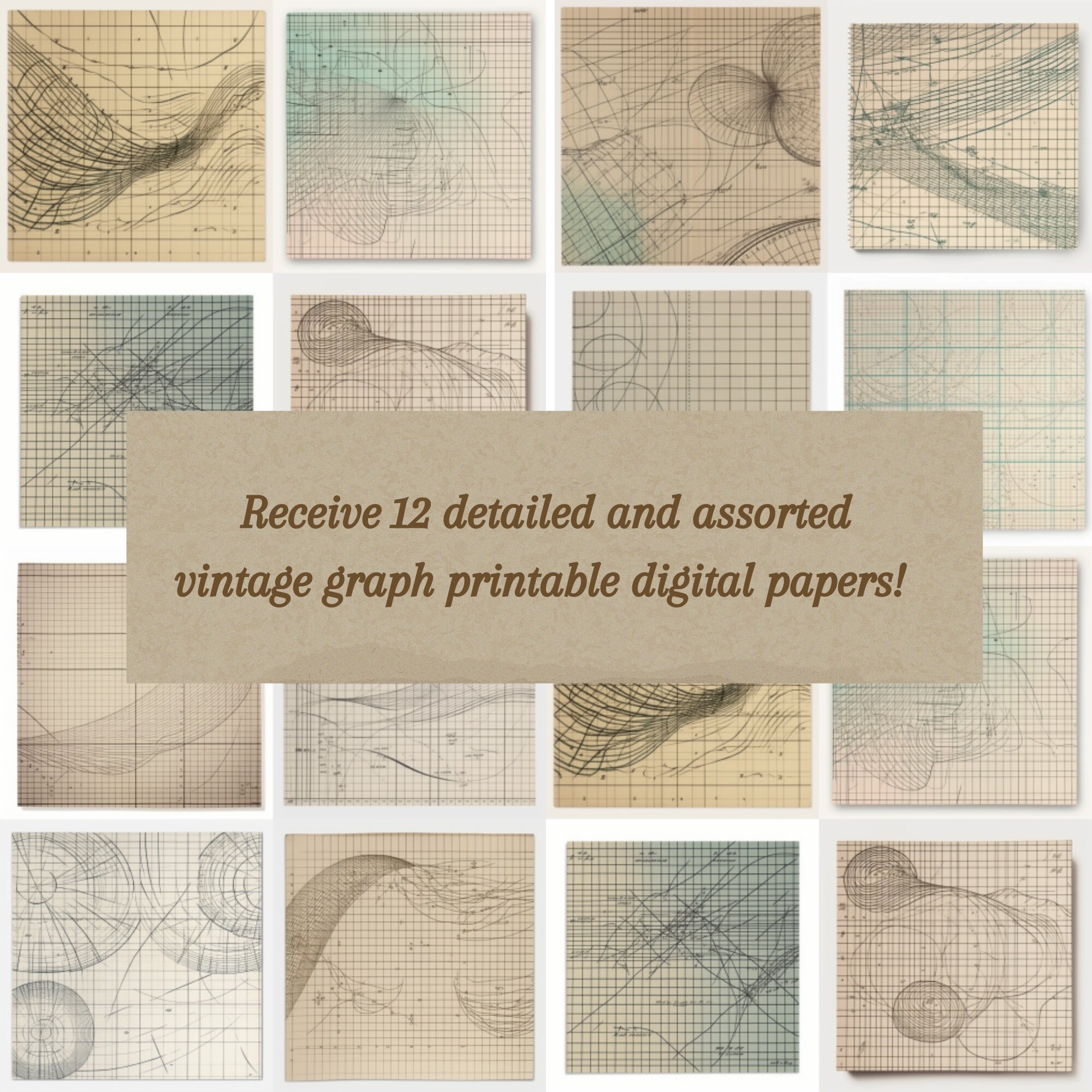 Vintage Graph Paper Junk Journal Kit 12 Sheets Vintage Ephemera ...