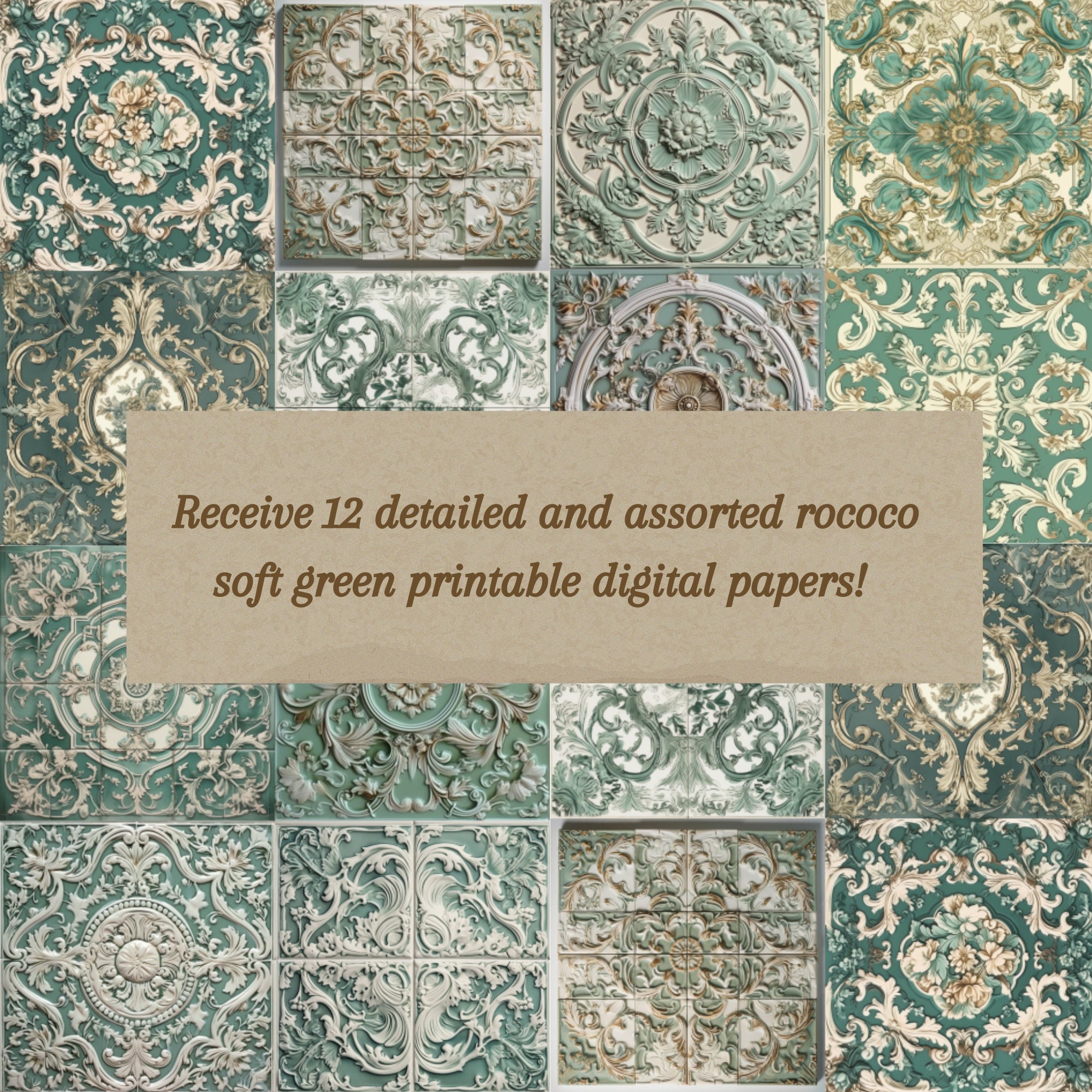 Rococo Patterns Green Theme 12 Sheets Digital Junk Journal, Journal Kit ...