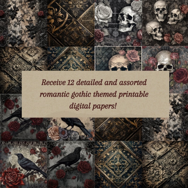 Romantic Gothica Journal Kit 12 Sheets Digital Junk Journal, Junk ...