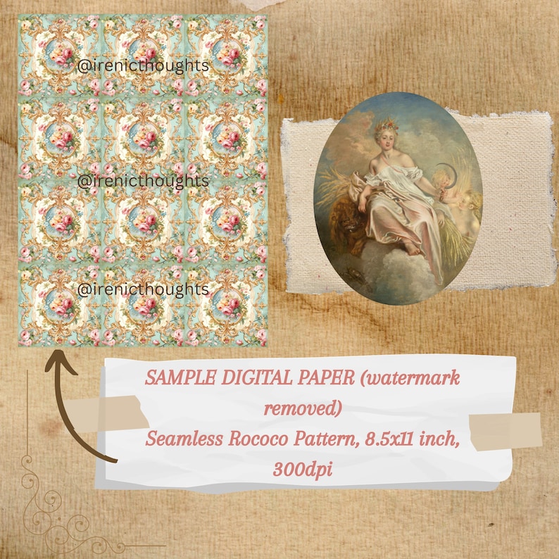 Rococo Aesthetic Seamless Pattern Digital Papers (12 Sheets) | Junk ...
