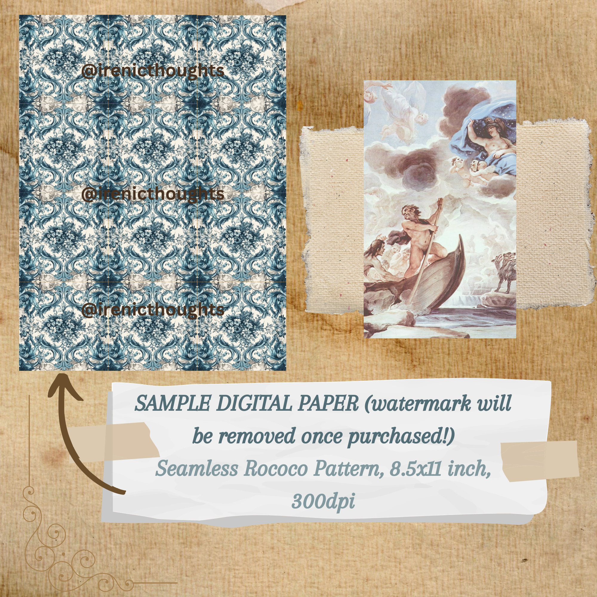 Rococo Patterns Blue Theme 12 Sheets Digital Junk Journal, Journal Kit ...