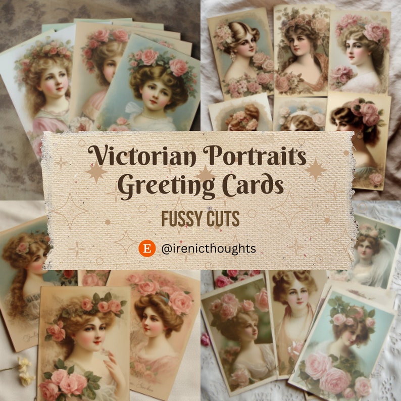 Vintage Victorian Ephemera Elegant Portrait Greeting Cards Printable ...