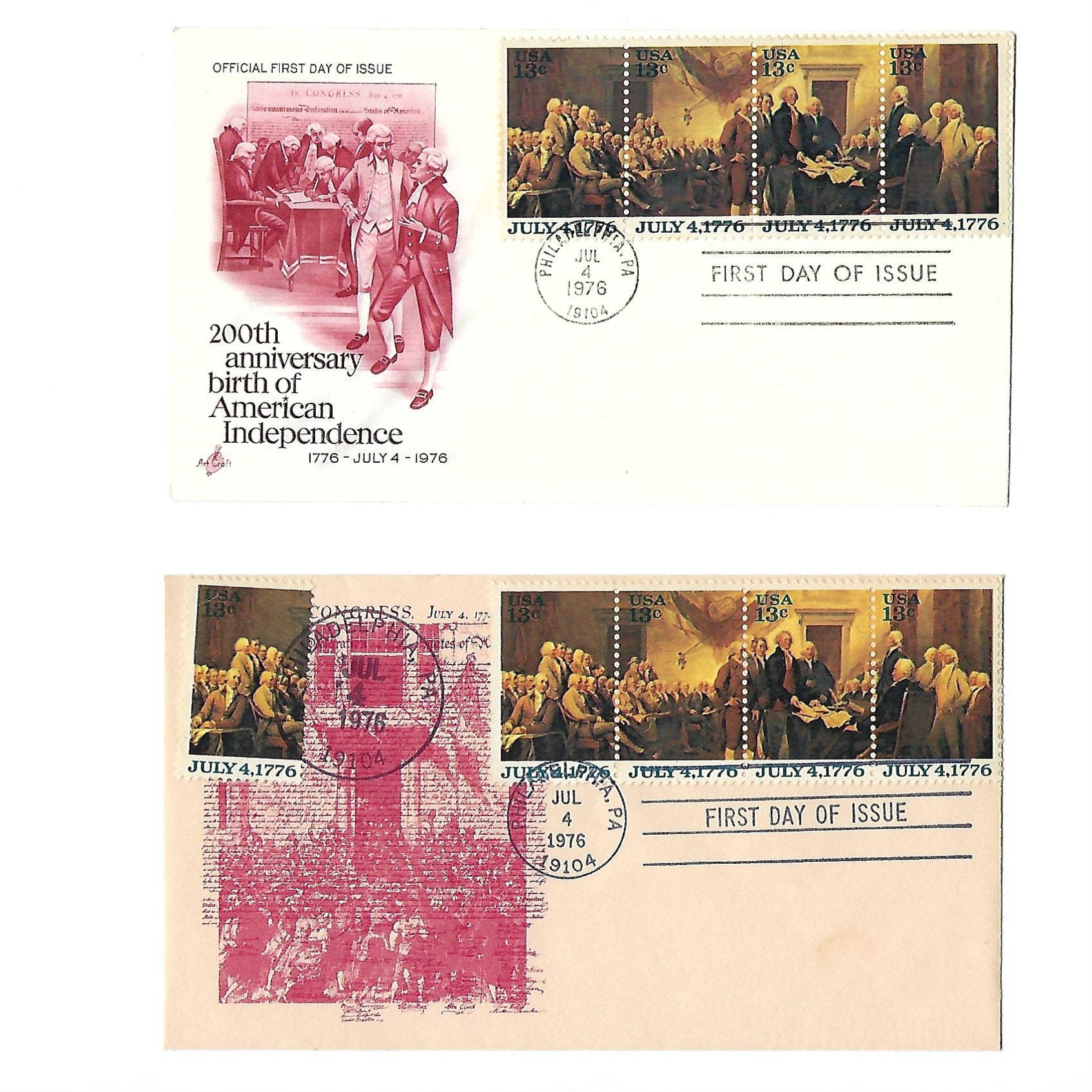 July 4 1976 Philadelphia Bicentennial of the America Revolution Stamps ...