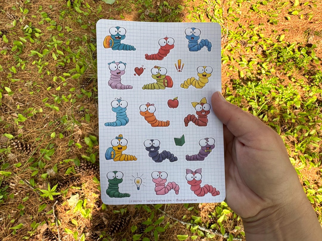 Lil' Worms Sticker Sheet, Cute Worms Sticker Sheet, Stickers for Kids ...