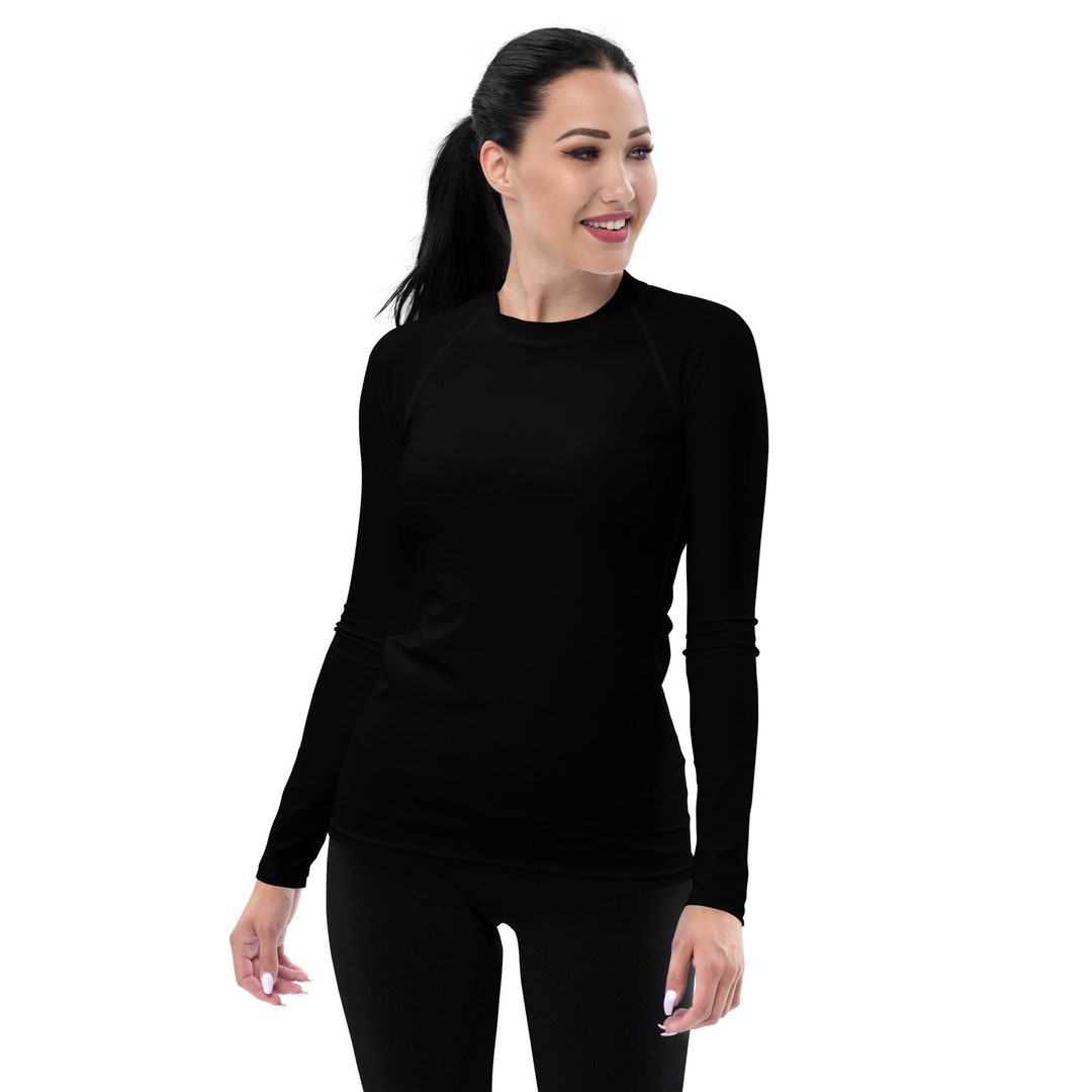Black Women's Rash Guard, Long Sleeve Shirt With UV Protection, Modest ...