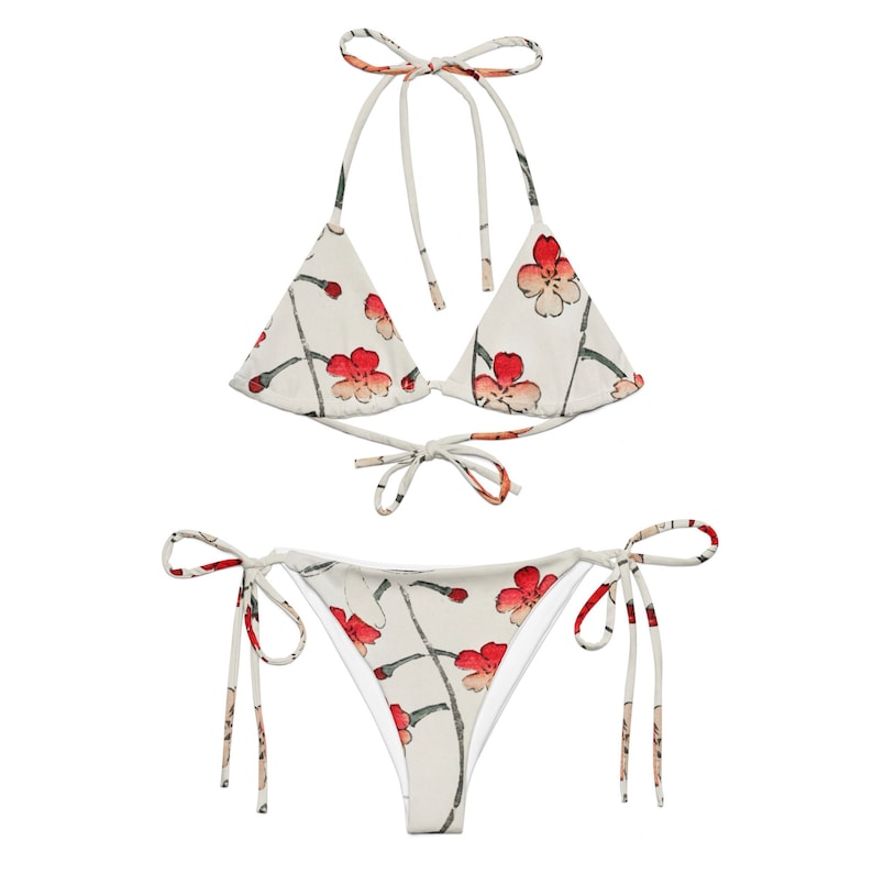 String Bikini With Red Flowers, Two-piece Swimsuit, Floral Bikini ...