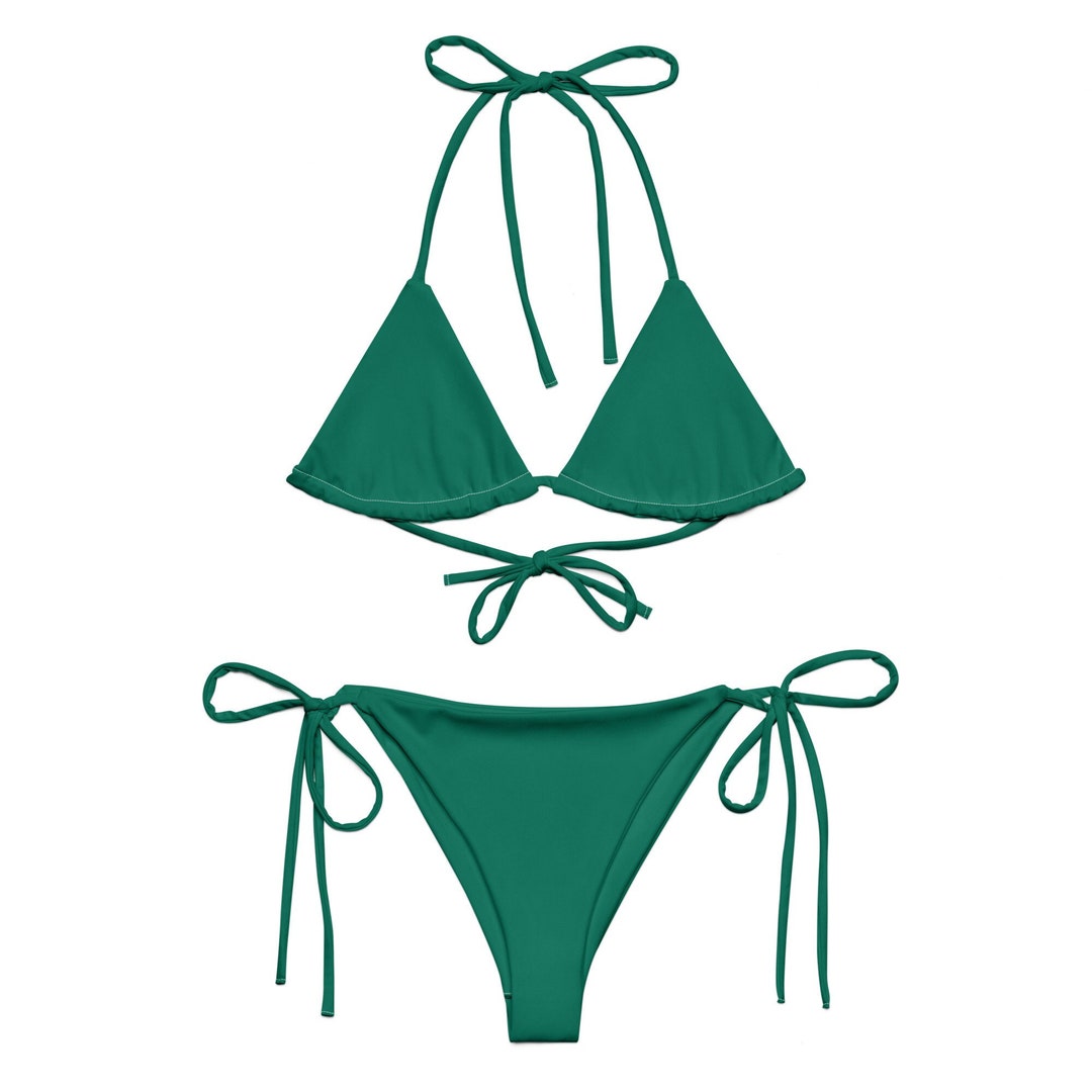 String Bikini in Emerald Green, Two-piece Swimsuit, Floral Bikini ...