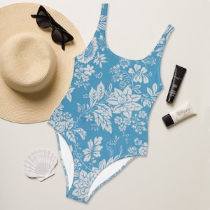 One-piece Swimsuit Blue Floral Print, Floral One-piece, Bathing Suit ...
