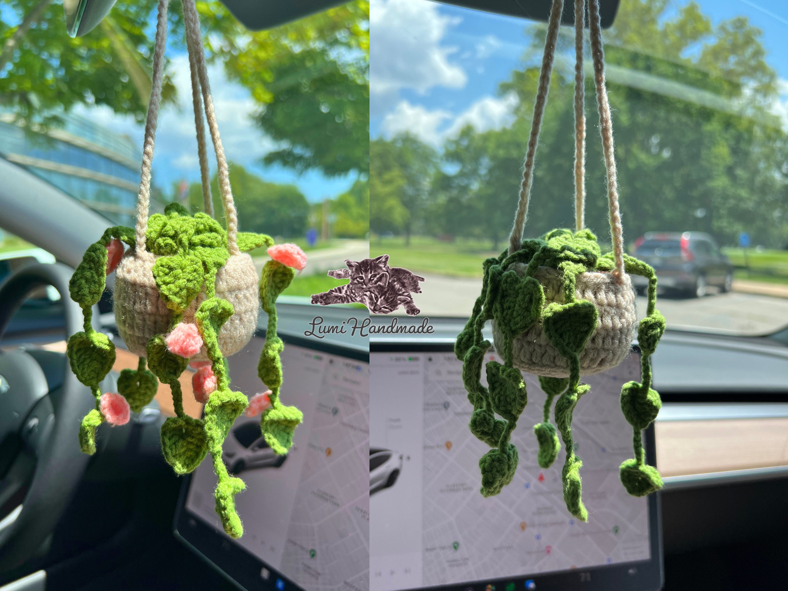 Car Pendant Crochet Hanging Orchid Potted Plant Wool Pendant Car ...