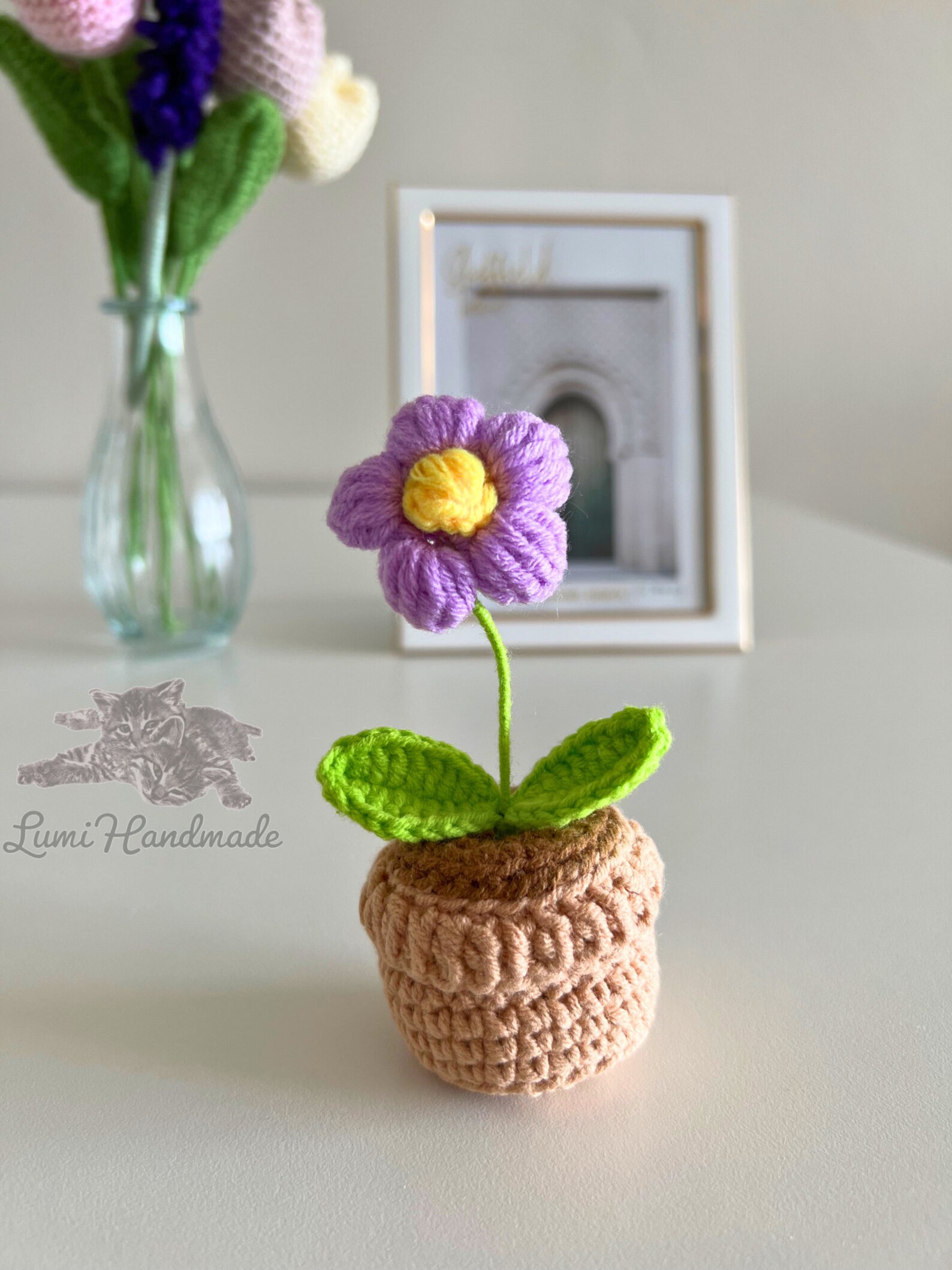 Crochet Potted Flower Car Dashboard Decoration Flower Interior Ornament ...