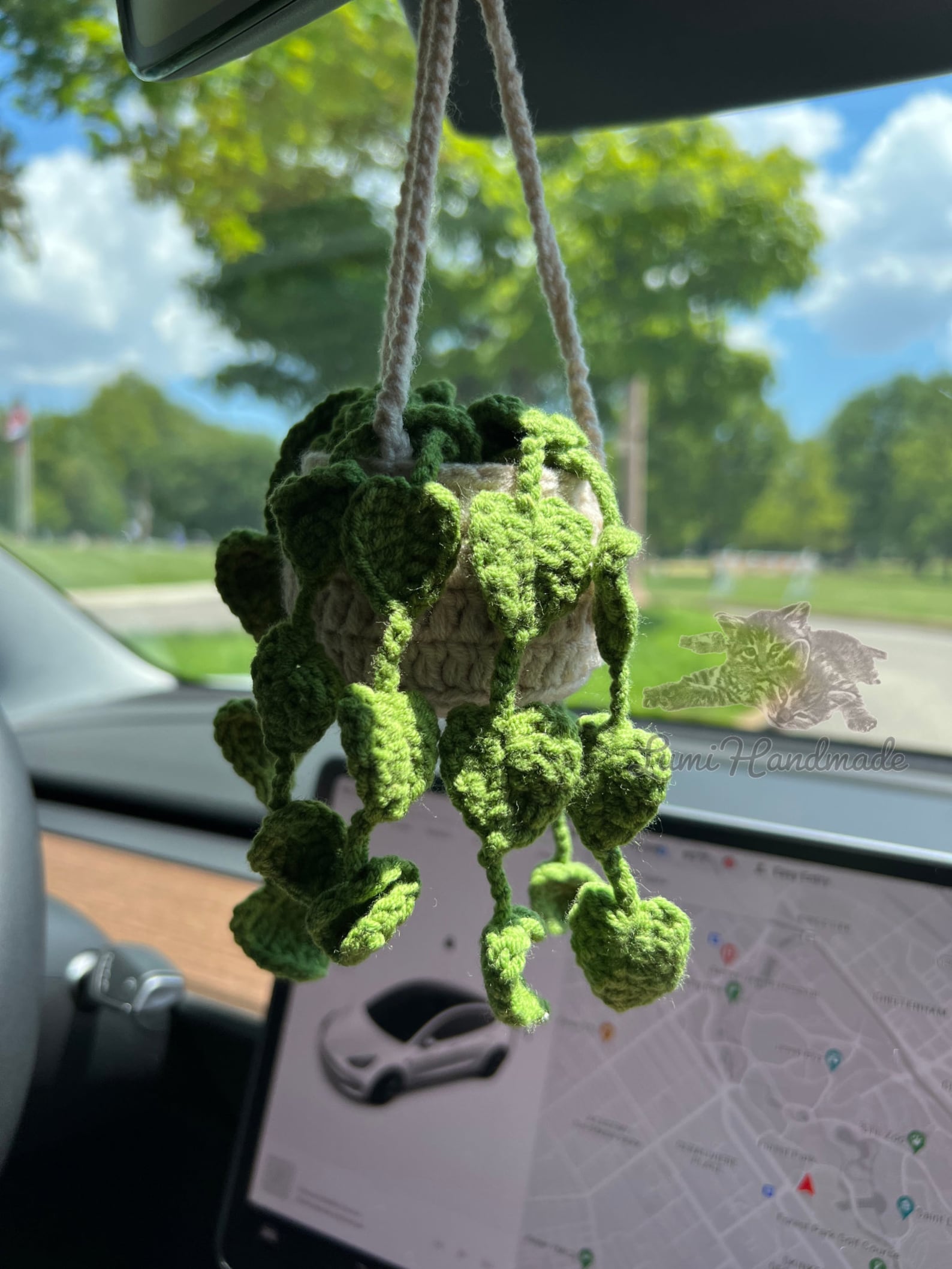 Car Pendant Crochet Hanging Orchid Potted Plant Wool Pendant Car ...