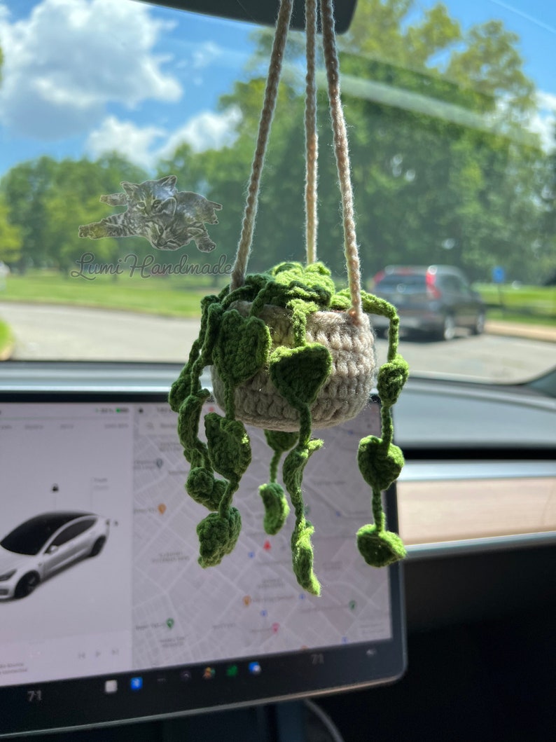 Car Pendant Crochet Hanging Orchid Potted Plant Wool Pendant Car ...