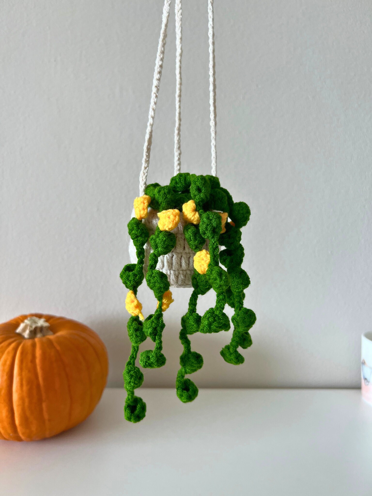 Car Pendant Crochet Hanging Orchid Potted Plant Wool Pendant Car ...