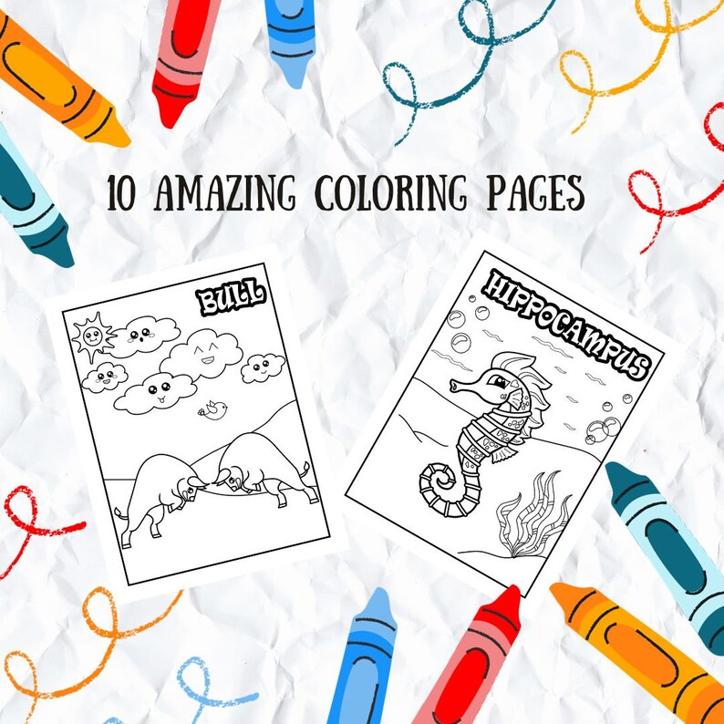 Adorable Animals Coloring Page PRINTABLE ART Digital Product Instant ...