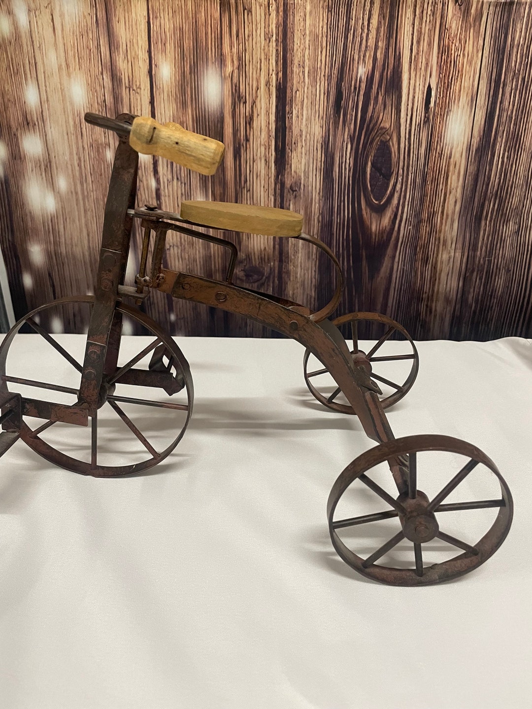 Vintage Tricycle With Rustic Metal Frame and Wood Seat Great - Etsy