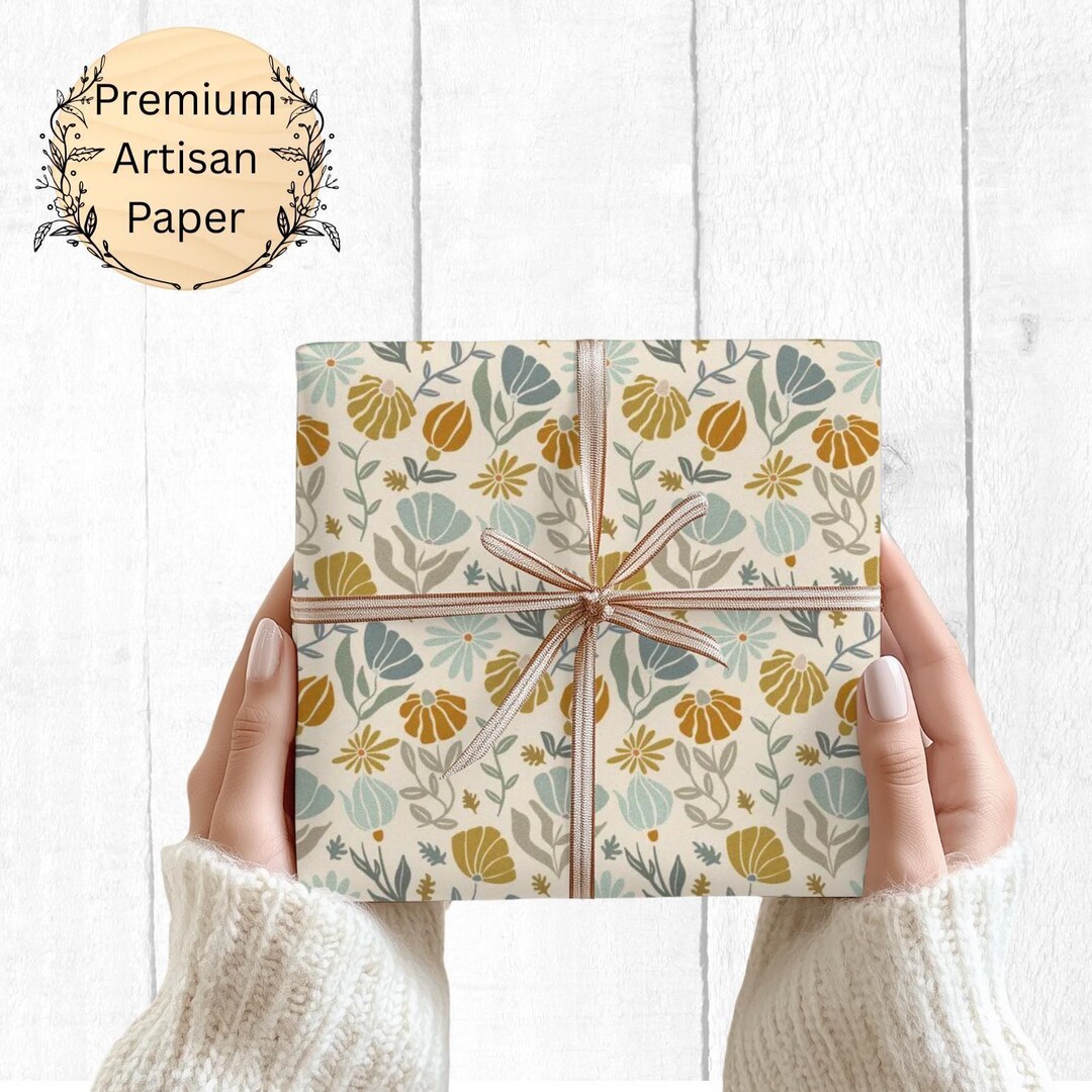 Gold Meadow Gift Wrapping Paper, Earth Tones Gift Wrap, Scrapbook Paper ...