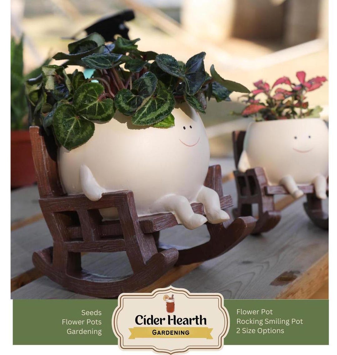 Smily Face Rocking Chair Planter Pot Cute Resin Flower Planters for ...