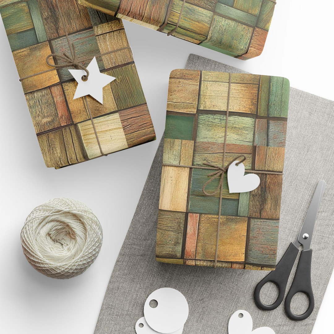 Earthy Toned Wrapping Paper Roll - Wood Block Print, Premium Gift Wrap ...