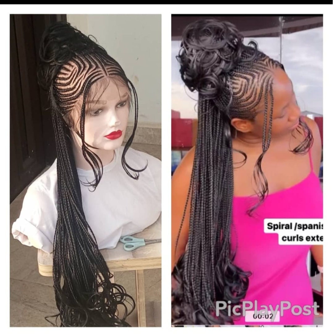 Braid Wig, LUXURY Silk Braids With French Curls, Knotless Box Braids ...