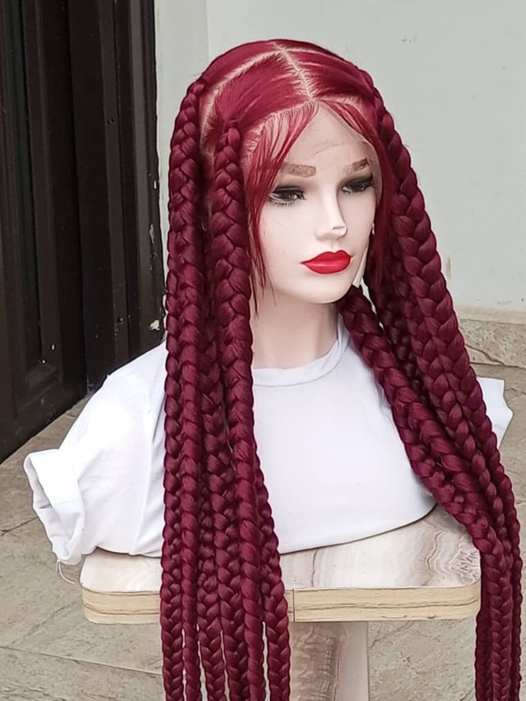 Wine Chunky Box Braided Wig: Full Lace Braids Wig - Etsy