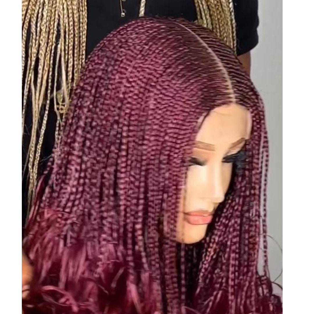 LUXURY Silk Braids With French Curls, Knotless Wine Cornrow Braids ...