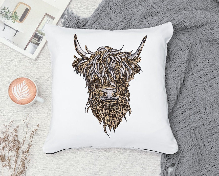 Highland Cow Logo - Highland Head - Embroidered Cow - Animal Embroidery ...