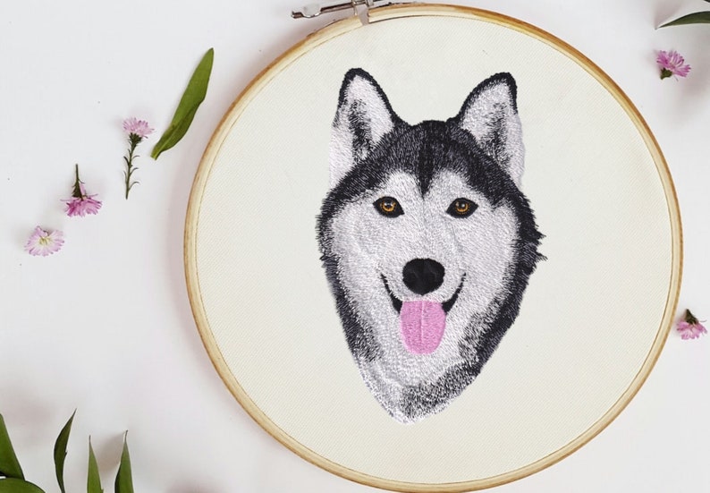 Siberian Husky Dog Black and White Animal and Pets Embroidery Machine ...