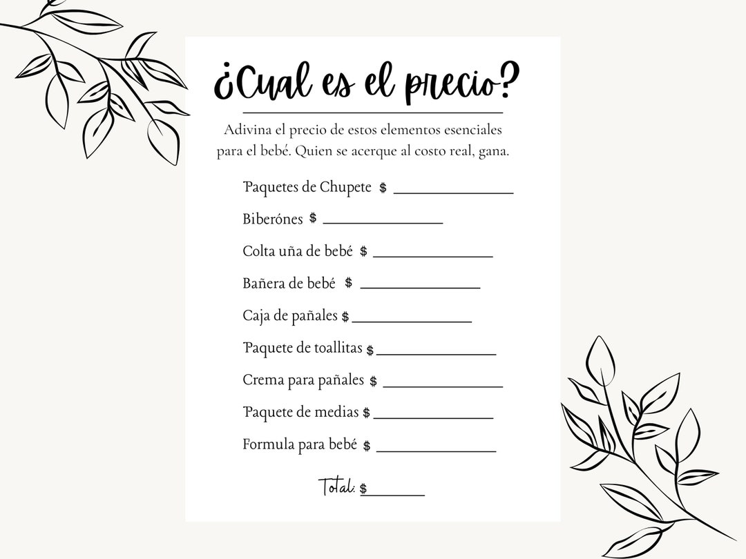 Cual Es El Precio? the Price is Right Baby Shower Game in Spanish Juego ...