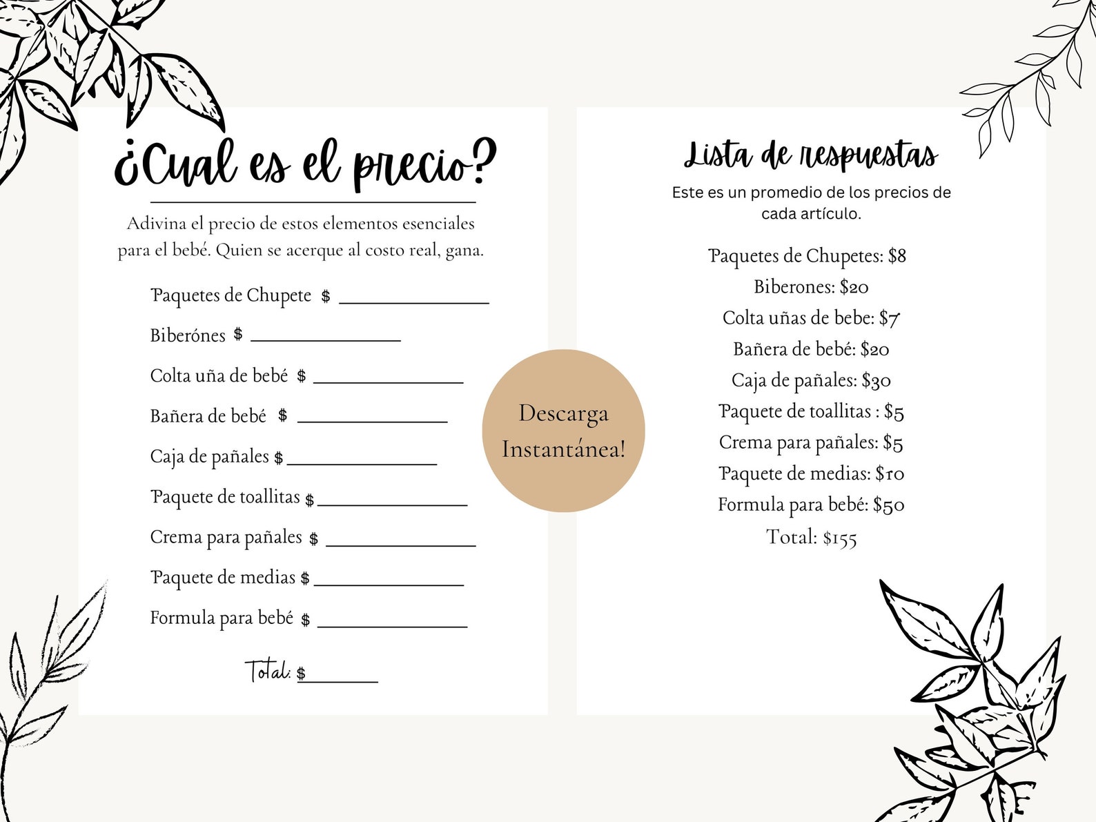 Cual Es El Precio? the Price is Right Baby Shower Game in Spanish Juego ...