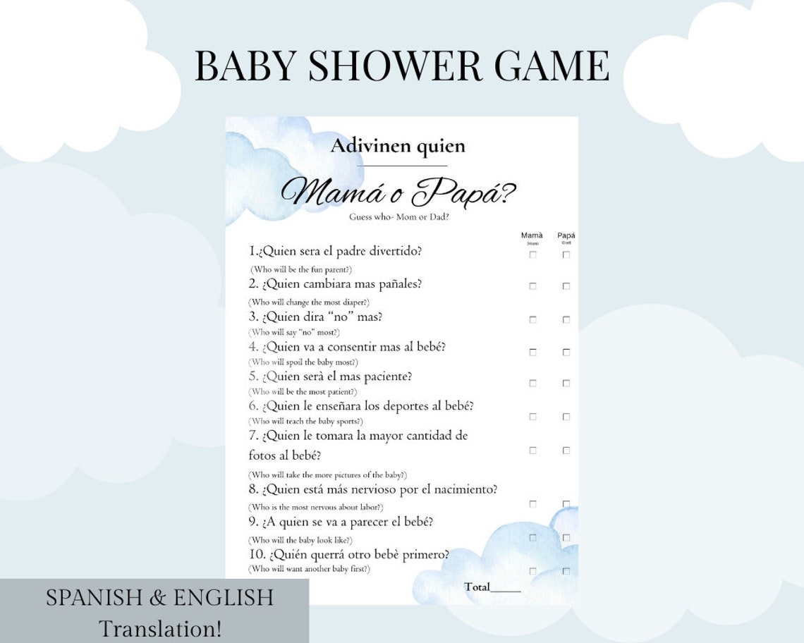 Adivina quién Baby Shower Game en español Juego de baby shower en ...
