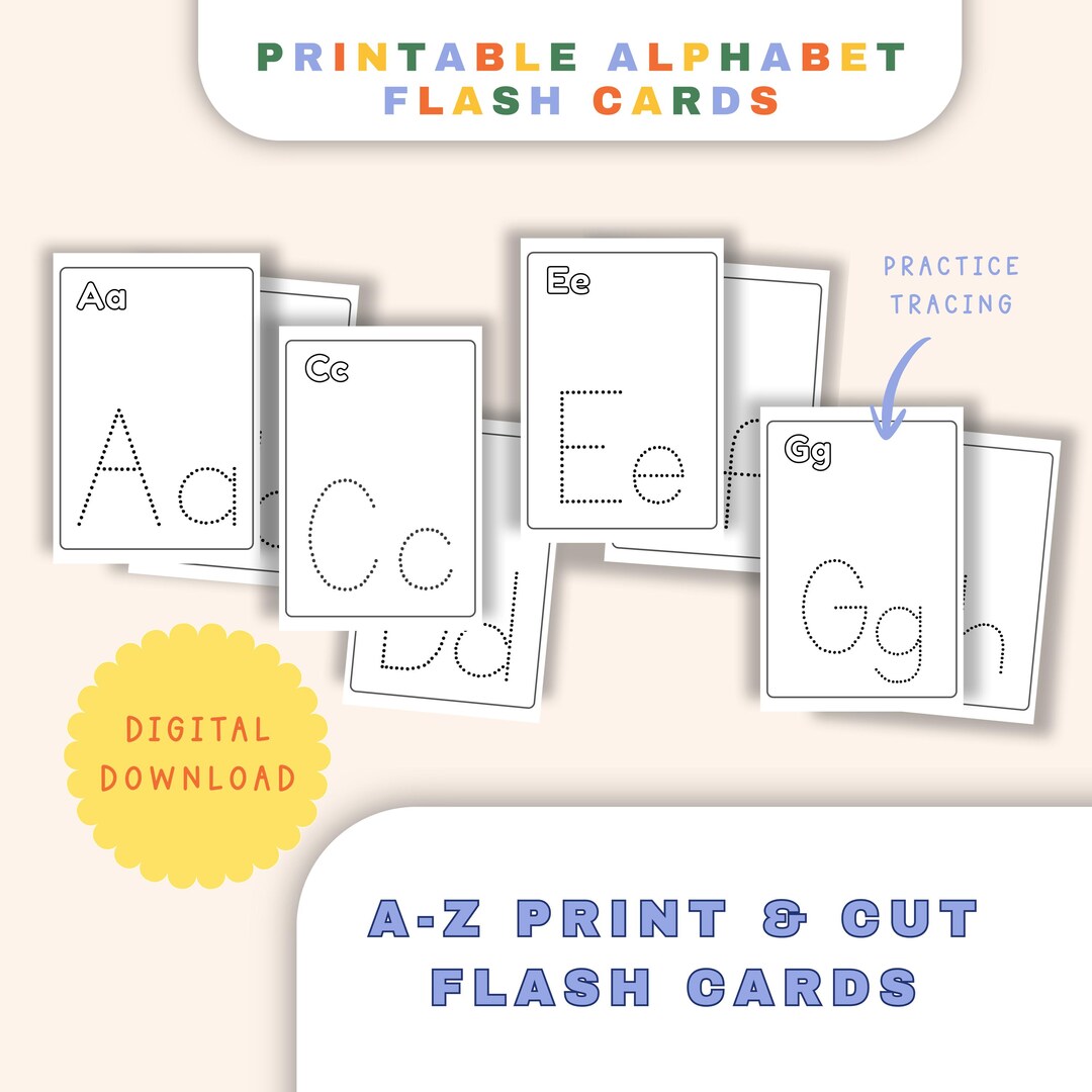 ABC Alphabet Flash Cards Tracing Uppercase Lowercase Kids Printable ...
