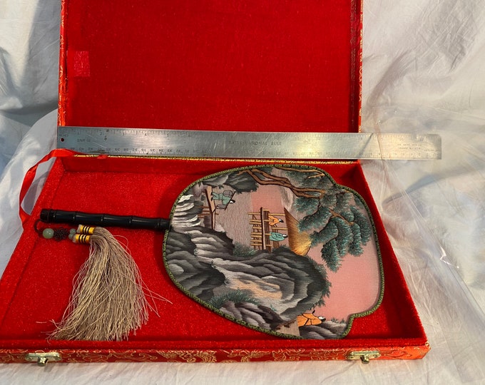 Chinese Silk Embroidered Fan New With Case - Etsy
