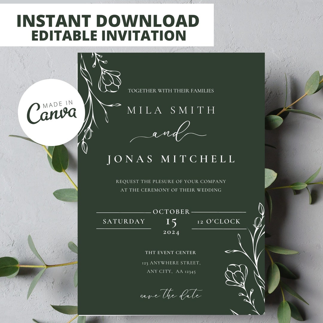 Green Wedding Invitation Template Instant Download Editable Wedding ...