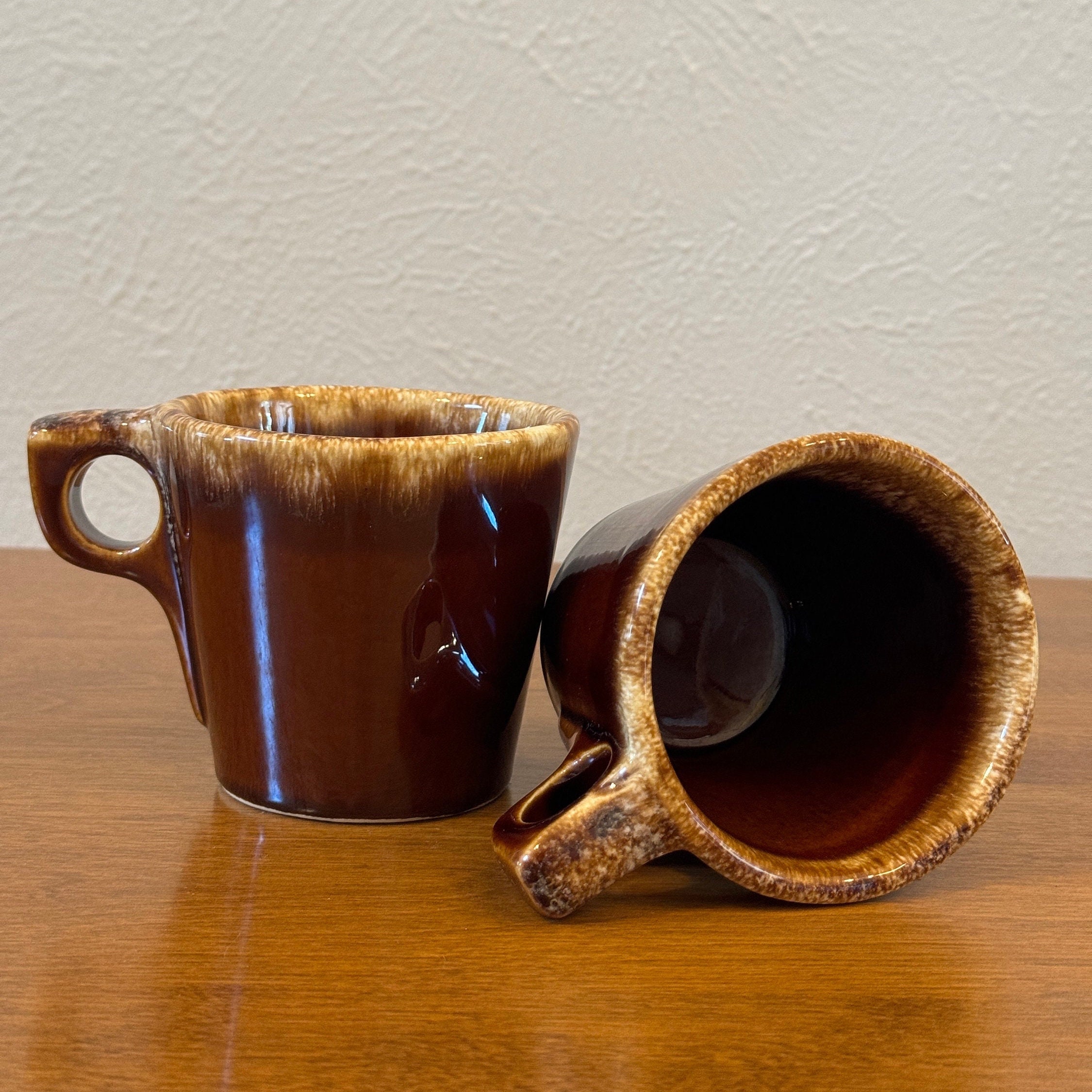 Vintage Brown Drip Glaze Mug Set by Hull/ Retro Drip Glaze Pottery Mugs ...