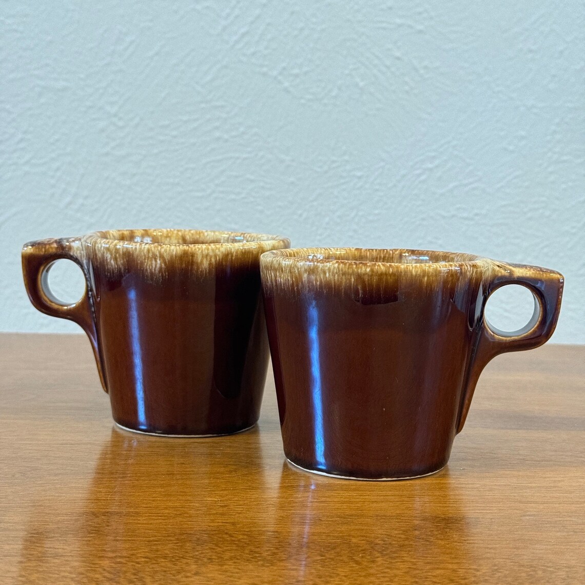 Vintage Brown Drip Glaze Mug Set by Hull/ Retro Drip Glaze Pottery Mugs ...