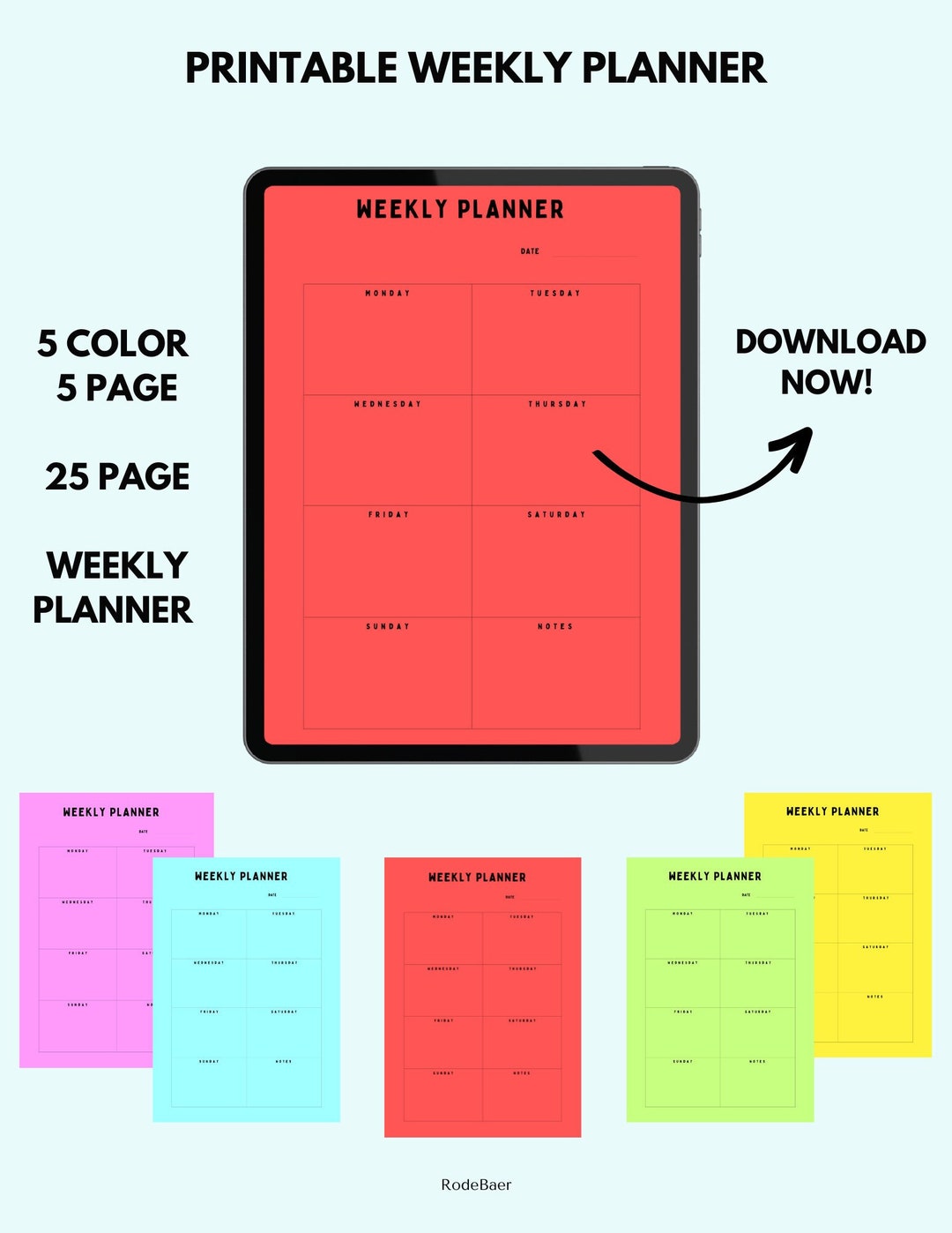 5 Bold Color Printable & Downloadable Weekly/monthly Pdf Planner - Etsy