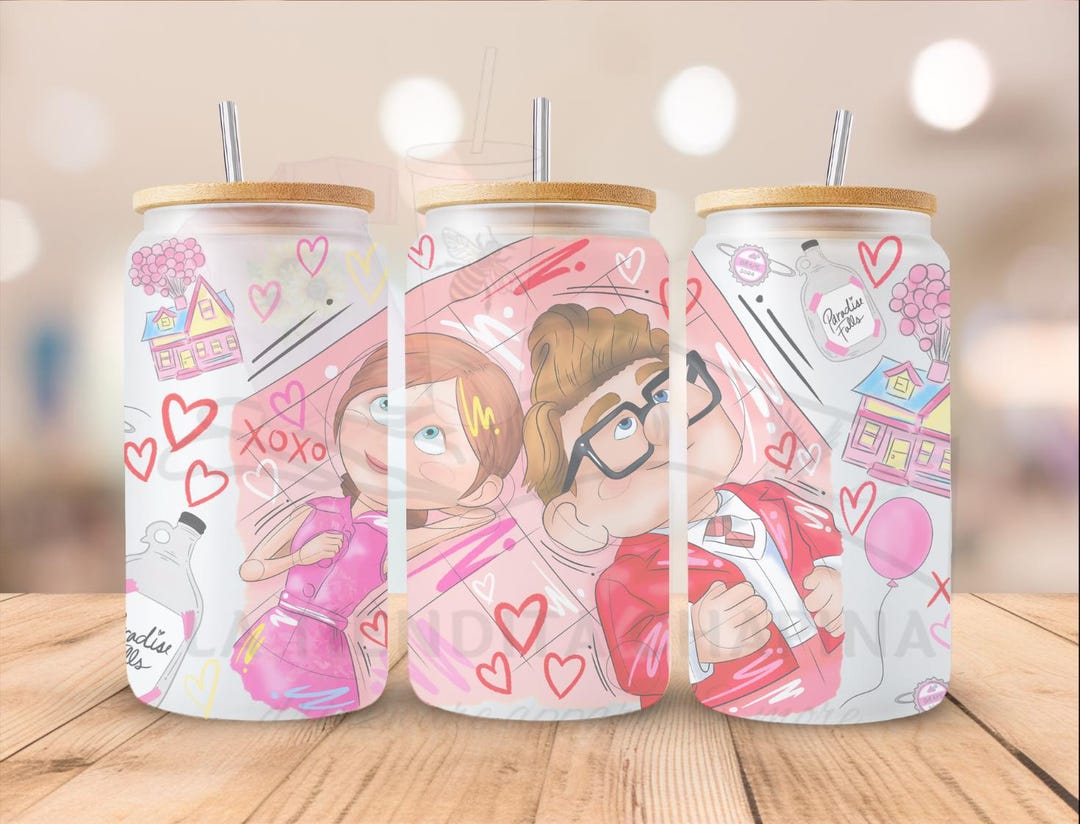 Valentines up Carl and Ellie Love Glass Can - Etsy