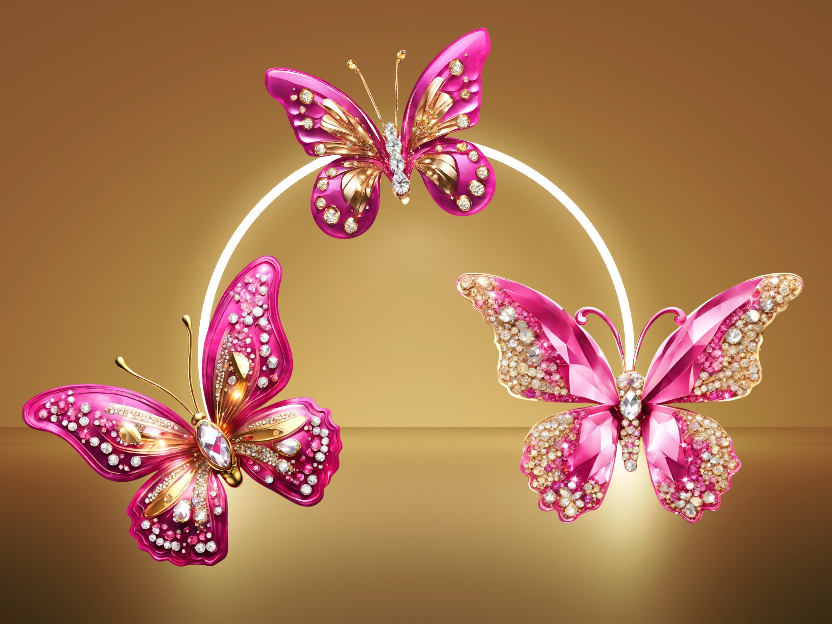 3D Hot Pink Gold Sparkling Butterflies Clip Art, Glitter Butterflies ...
