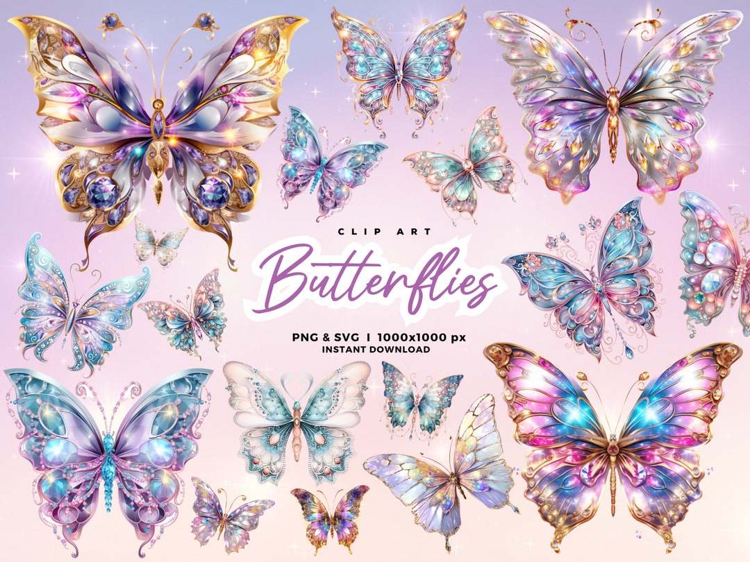 3D Pastel Fairy Butterflies Clip Art, Glitter Butterflies Clipart ...